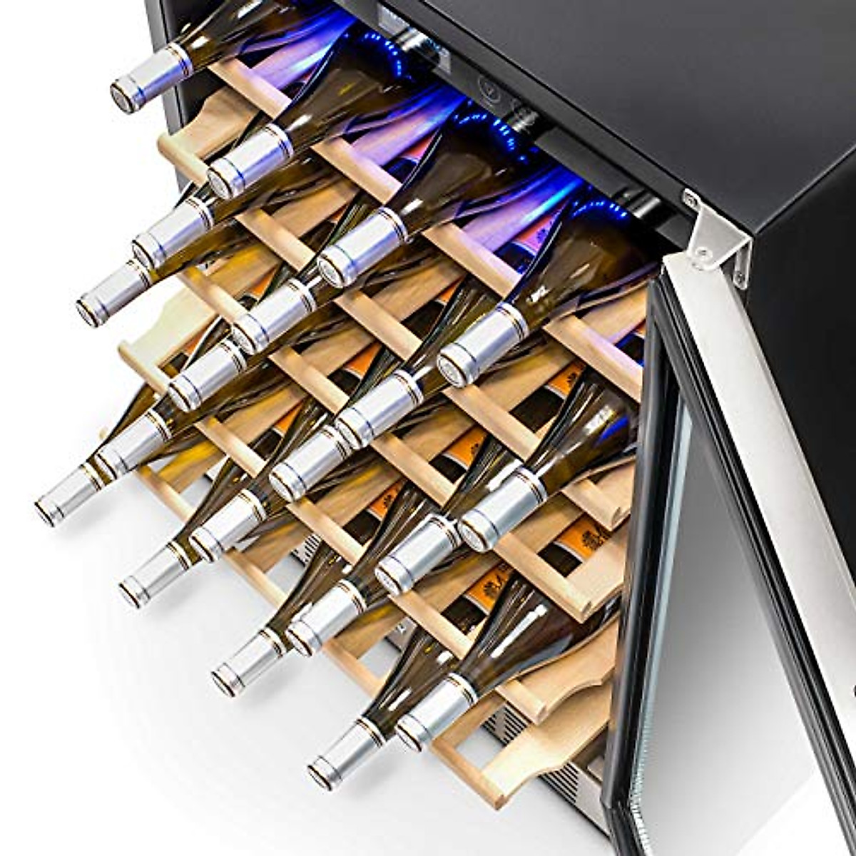 NewAir 24" Built-In 52 Bottle Compressor Wine Fridge in Stainless Steel with Precision Digital Thermostat and Premium Beech Wood Shelves