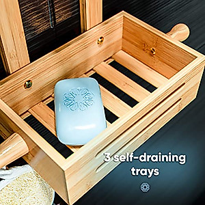 3 Tray Bamboo Shower Caddy, The Perfect Over Shower Head Or Over Door Shower Caddy. Unique Among Shower Caddies, It Comes With An Additional Hook, Allowing It To Be Hung Anywhere In Your Shower