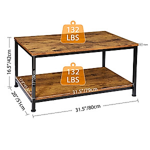 ZenStyle Industrial Coffee Table with Storage Shelf for Living Room, Wood Look Accent Furniture with Vintage Wooden Board Stable Metal Frame Cocktail Table 2-Tier Tea Table (Retro Brown)
