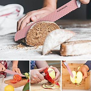 CHUYIREN Pink Knife Set of 6, Pink Kitchen Knives Sets with Knife Block, Chef Knife Set for Kitchen, Dorm,Camping, Hiking, Picnicking, BBQ Dining Products