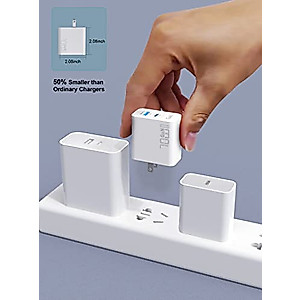 70W USB C Charger, GaN Charger PD USB C Fast Charger 2 Ports Power Adapter Foldable (Works with 65W) Compatible with MacBook Pro, Dell, Huawei, Xiaomi, iPhone 13/14, iPad Pro, Galaxy S22