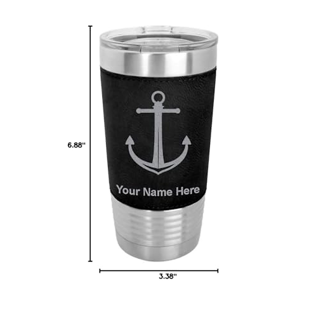 LaserGram 20oz Vacuum Insulated Tumbler Mug, Boat Anchor, Personalized Engraving Included (Faux Leather, Black)