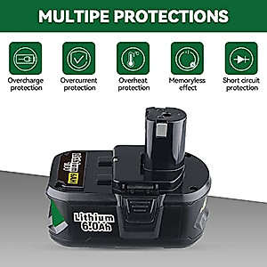 PDstation 2 Pack P108 6.0ah Li-ion Battery Replacement for Ryobi 18v Battery Compatible with Ryobi 18 Volt Battery P104 P108 P102 P107 P105 P109 P103 P190 P122 Cordless Tool Battery Packs