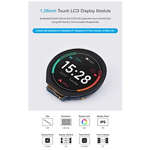 Coolwell 1.28inch Round LCD with Touch Panel for Raspberry Pi 4B+ 4B 3B+ 3B 2B+ Zero W WH 2 W Pico 240×240 IPS Display Module SPI and I2C Embedded GC9A01 Driver