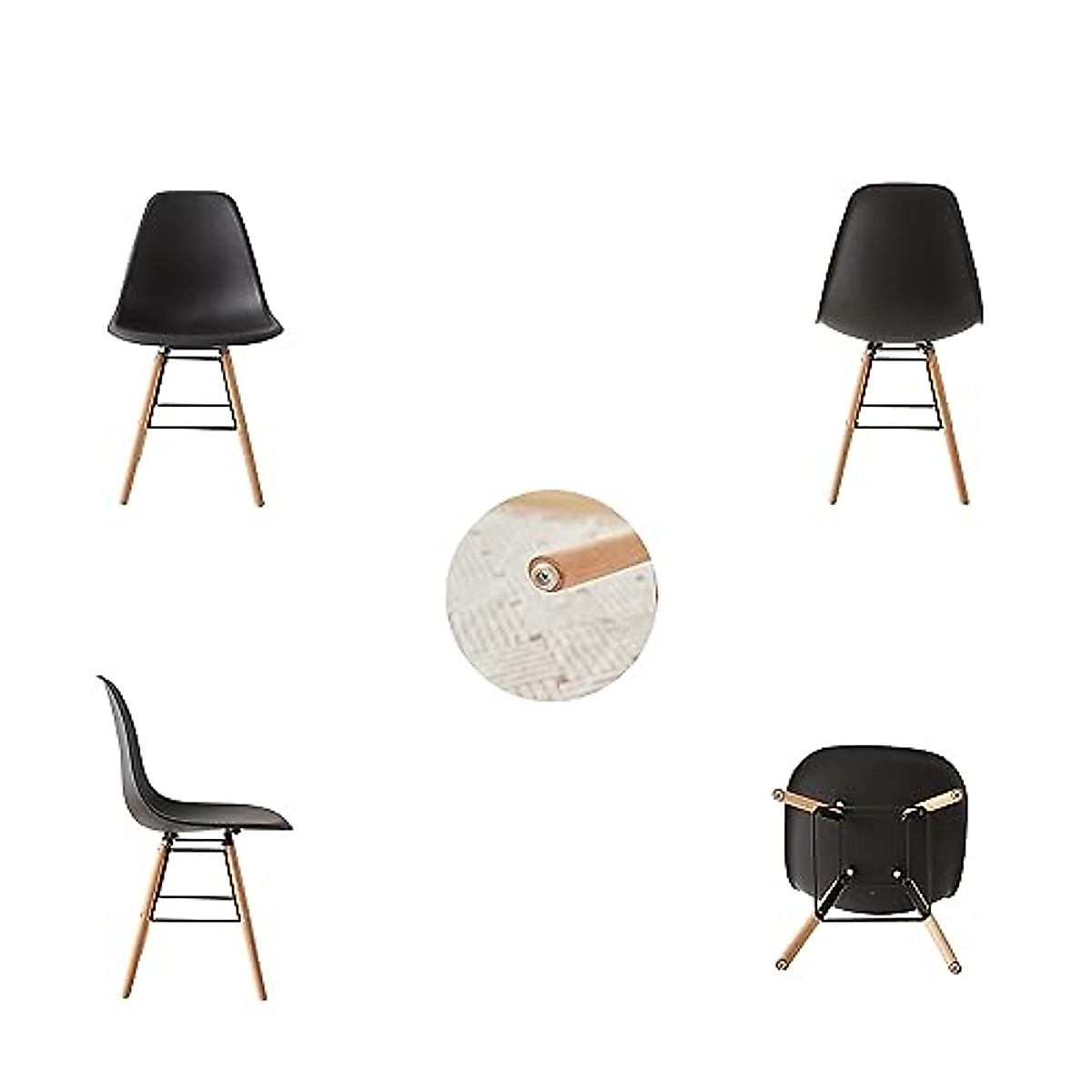 luckeu Mid Century Modern Dining Chair Set of 6, Lounge Side Chairs with Natural Beech Wood Legs, Pre Assembled Style DSW Chairs Plastic Shell Chair for Kitchen, Dining, Bedroom, Living Room