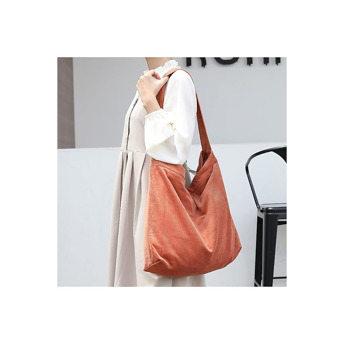 Ulisty Women/Girls Corduroy Large Capacity Shoulder Bag Tote Bag Casual Hobo Bag Shopping Bag Handbag black