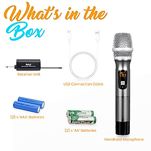 Pyle, UHF Wireless System Kit-Portable Professional Battery Operated Handheld Dynamic Unidirectional Cordless Microphone Transmitter Set w/Adapter Receiver-PA Karaoke DJ Party, USB, Black - PDWMU103