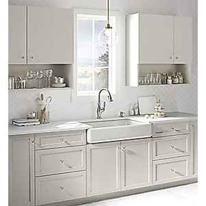 KOHLER K-6426-0 Whitehaven Farmhouse Smart Divide Self-Trimming Undermount Apron Front Double-Bowl Kitchen Sink with Short Apron, 35-1/2-Inch X 21-9/16-Inch X 9-5/8-Inch, White