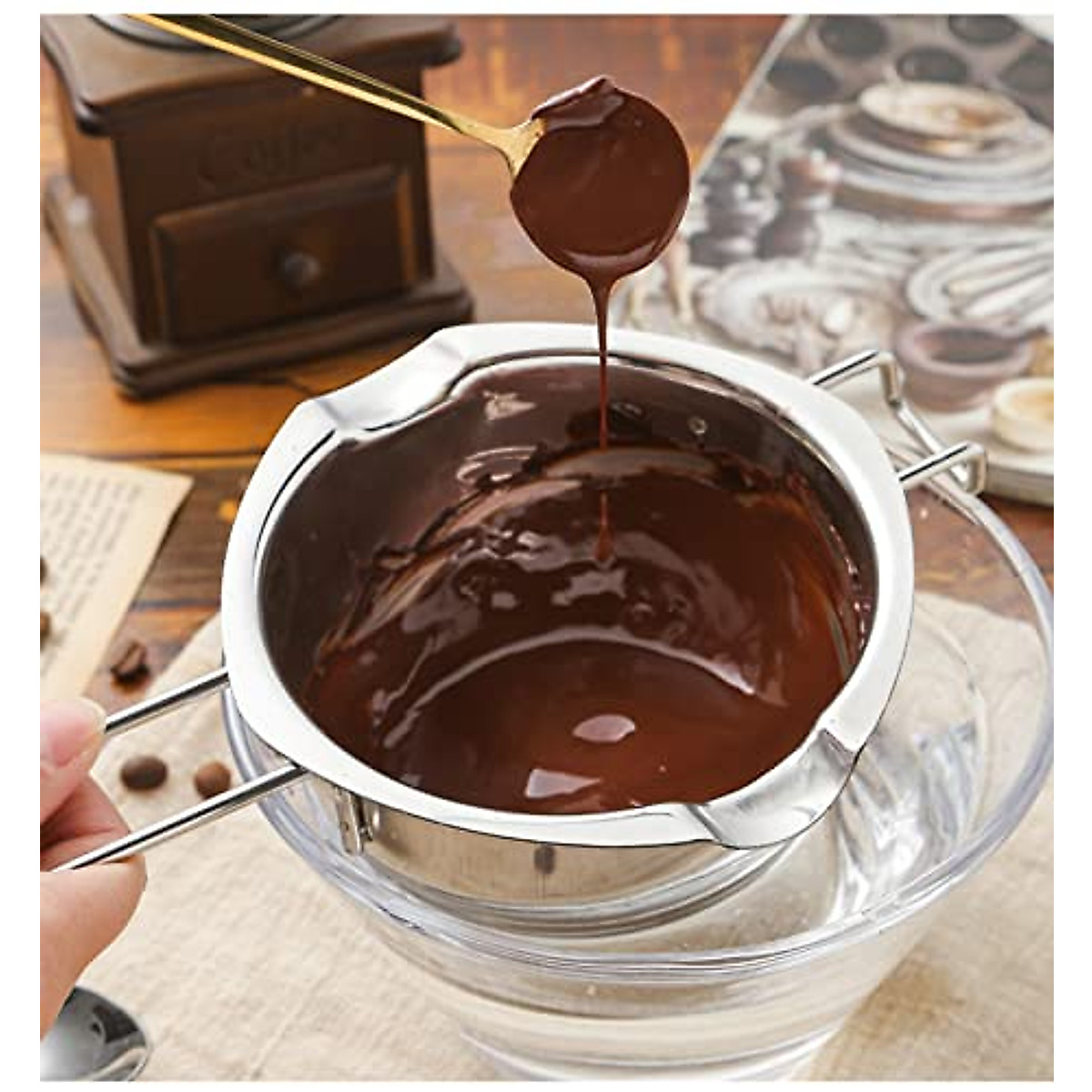 480ML Stainless Steel Double Boiler Universal Melting Pot for Melting Chocolate, Candy, Candle, Soap and Wax(304 Steel)