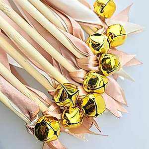 Cieovo 50 Pack Ribbon Fairy Wands Wedding Streamers with Bells, Silk Fairy Stick Wand Party Favors for Party Activities Baby Shower Holiday Celebration (Champagne lace)