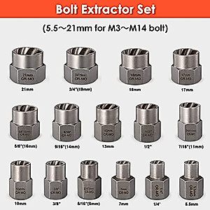 THINKWORK Damaged Screw Extractor Set, 2-21mm, 39-Piece Bolt Extractor Kit, Easy Out Bolt Extractor Set, Impact Bolt & Nut Remover Set for Damaged, Frozen, Rusted, Rounded-Off Bolts, Nuts & Screws