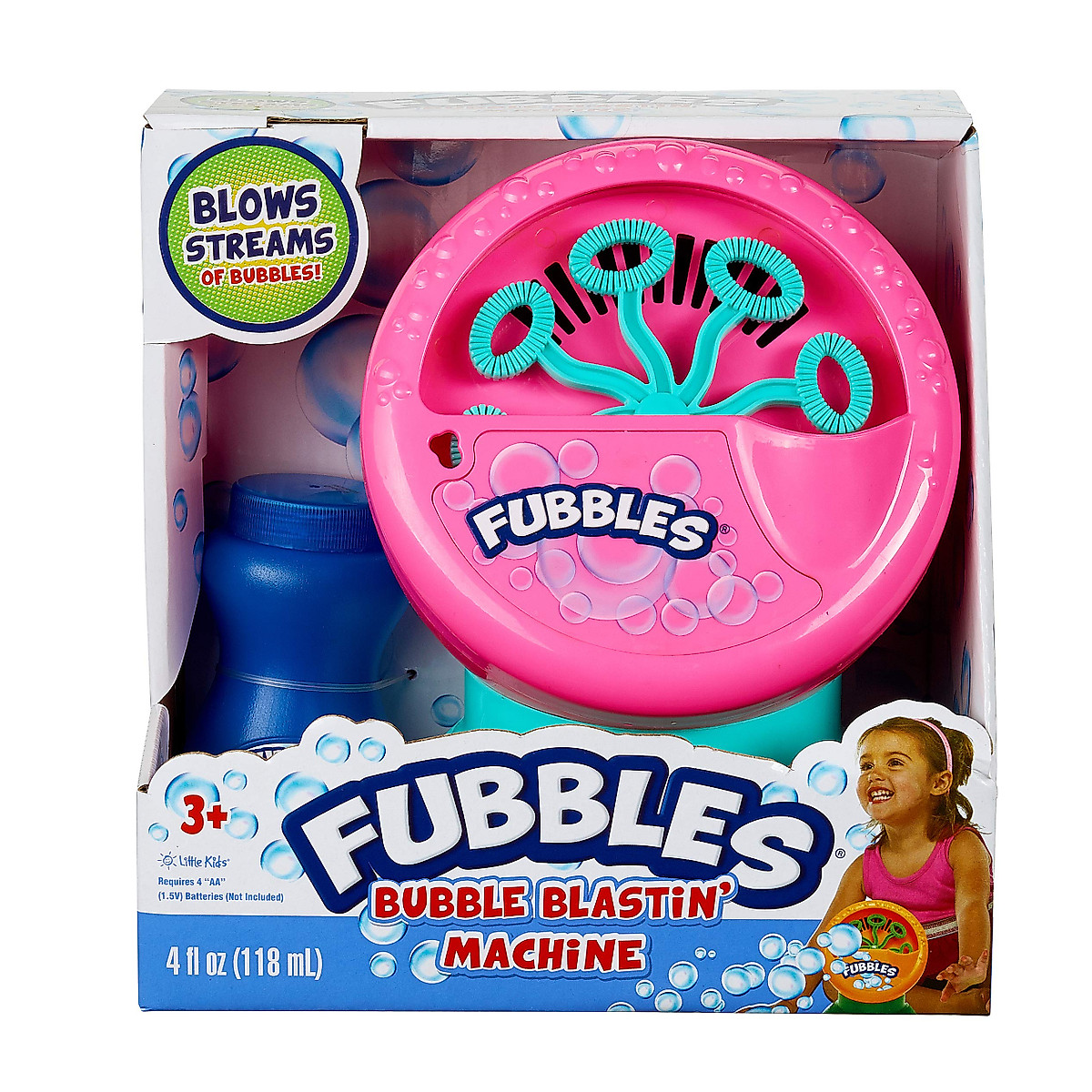 Little Kids Fubbles Bubble Blastin’ Bigger Bubbles Kids Automatic Party Machine and Includes 4oz of Bubble Solution Toy, Pink