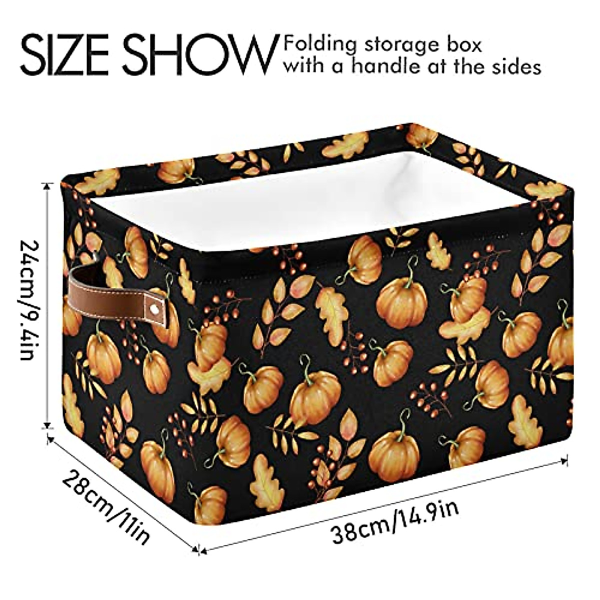 senya Thanksgiving Basket Fall Basket, Large Foldable Storage Basket with Handles Autumn Pumpkin Leaves Fall Thanksgiving Fabric Collapsible Storage Bins Organizer Bag