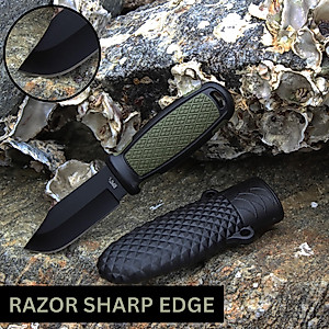 RPG Mini Small Black Full Tang Fixed Blade EDC Tactical Neck Knife with Link Chain Necklace & Plastic Molded Sheath - Concealable Minimalist EDC Survival Knife - 2.5 inch Blade - Stainless Steel