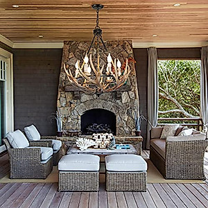 Antler Chandelier Lighting with 6 Lights, Resin Deer Antler Chandelier Light Fixtures Rustic Style for Living Room, Dining Room, Hallway