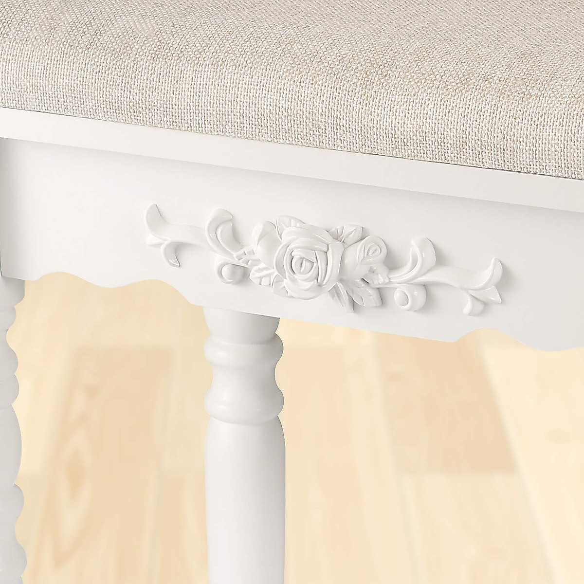 URFORESTIC Vanity Stool, Modern Makeup Dressing Stool with Concave Seat Surface,Capacity 300lb, Easy Assembly (White)