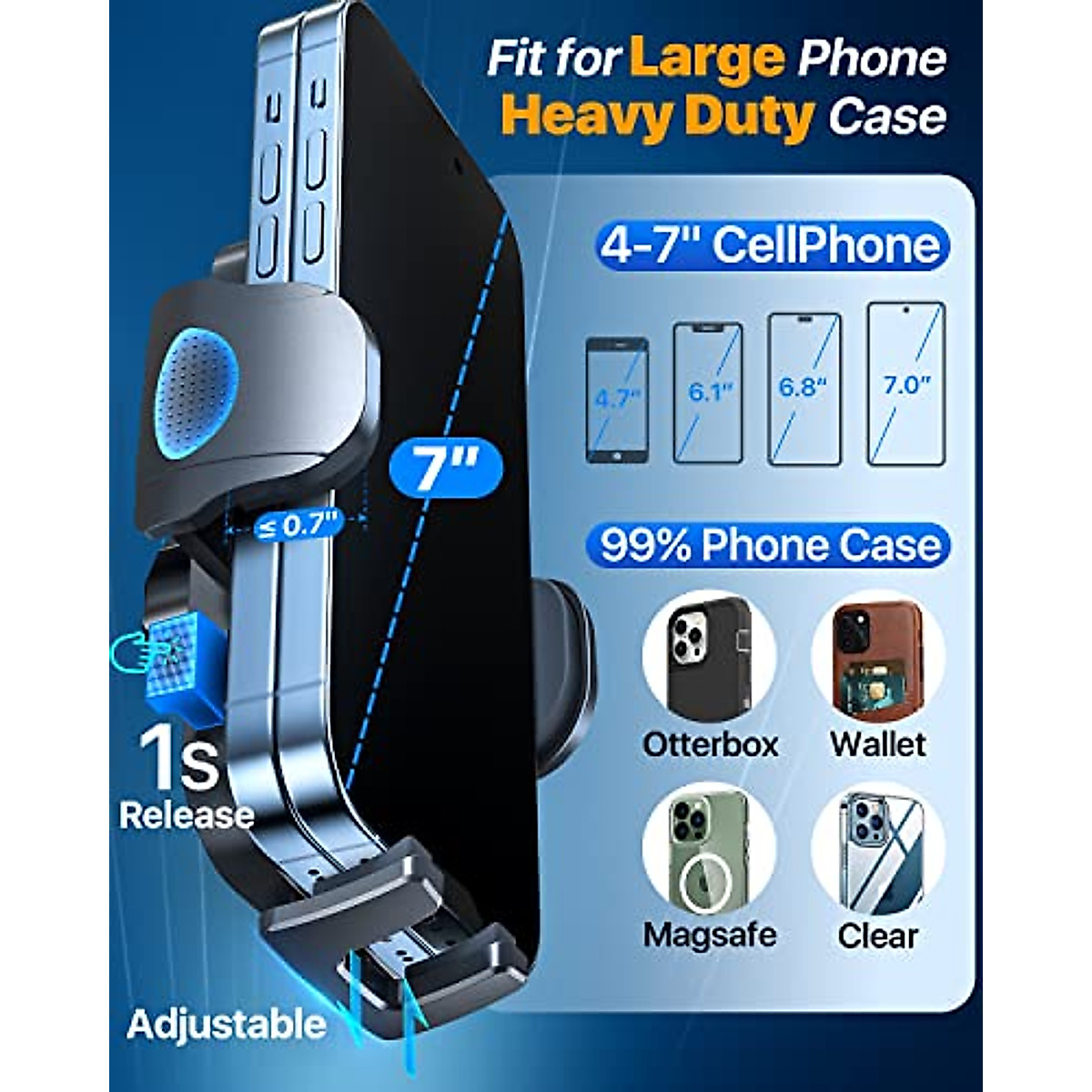 HTU Cell Phone Holder for Car [Upgraded Super Suction & Stable] Handsfree Car Phone Holder Mount Dashboard Windshield Air Vent Car Mount for iPhone 14 13 12 Pro Max Samsung Smartphones & Car Truck