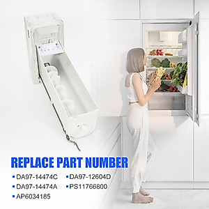 loosoo DA97-14474C Refrigerator Ice Container Bucket Tray Assembly DA97-14474A Compatible with Samsung Ice Maker Bin Parts RF25H/RF263/RF265/RF26J/RF28H/RF28J/RF28K/RF28M/RF28N/RF30H/RF30K/RF31F/RF32F