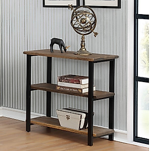 Alaterre Furniture Pomona 31" Tall 2-Tier Solid Wood and Metal Under-Window Bookcase, Rustic Reclaimed Wood Design, Industrial, Stylish, Durable Lacquer Finish, Living Room, Home Office, Bedroom