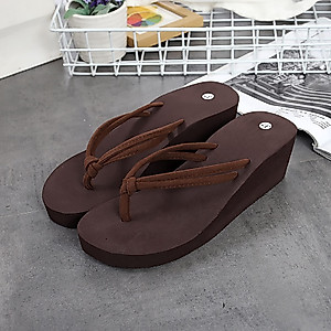 Women's Summer Coffee Double Belt Non Slip Clip High Heeled Korean Version Beach Sandals Womens Soccer (Coffee, 8.5)