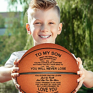 KWOOD Customized 29.5" Basketballs Gifts for Son, Personalized Indoor/Outdoor Game Leather Basketball, Engraved Graduation Christmas Birthday Gift for Son from Mom
