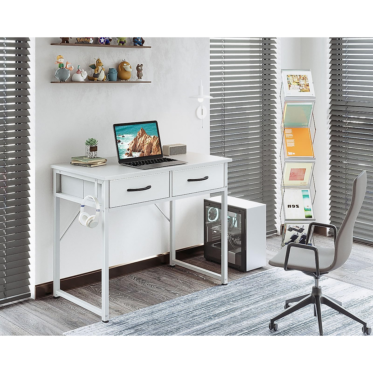 ODK Small Desk with Fabric Drawers- for Bedroom, White Vanity Desk with Storage, Home Office Computer Desk for Small Spaces, 32 Inch Modern Work Writing Study Table, White
