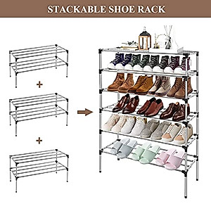 Anmerl 2 Tier Shoe Rack Stackable Shoe Storage Organizer for Closet Entryway Bedroom, 31.5 Inch Wide Stainless Steel Pipes Free Standing Shoe Storage Shelf (Sliver)