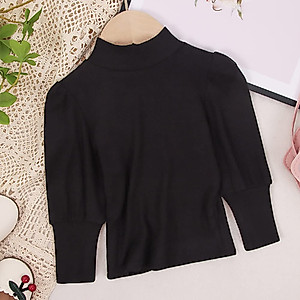 IZYJOY Toddler Baby Girls Basic Solid Color Turtlneck T-Shirt Soft Cotton Tops Cute Puff Long Sleeve Little Baby Clothes (Black, 2-3T)