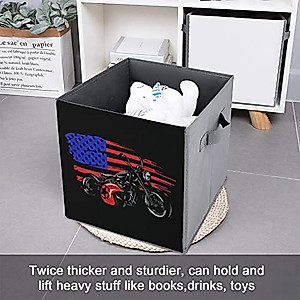 Chopper Motorcycle American Flag Storage Bin Foldable Cube Closet Organizer Square Baskets Box with Dual Handles