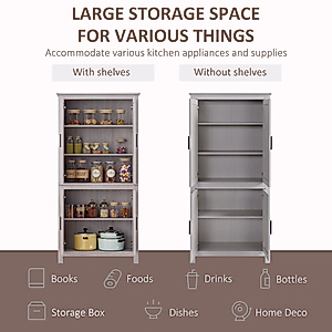 HOMCOM 64" Kitchen Pantry Cabinet, Freestanding Storage Cabinet with 4 Doors and 3 Adjustable Shelves for Dining Room, White