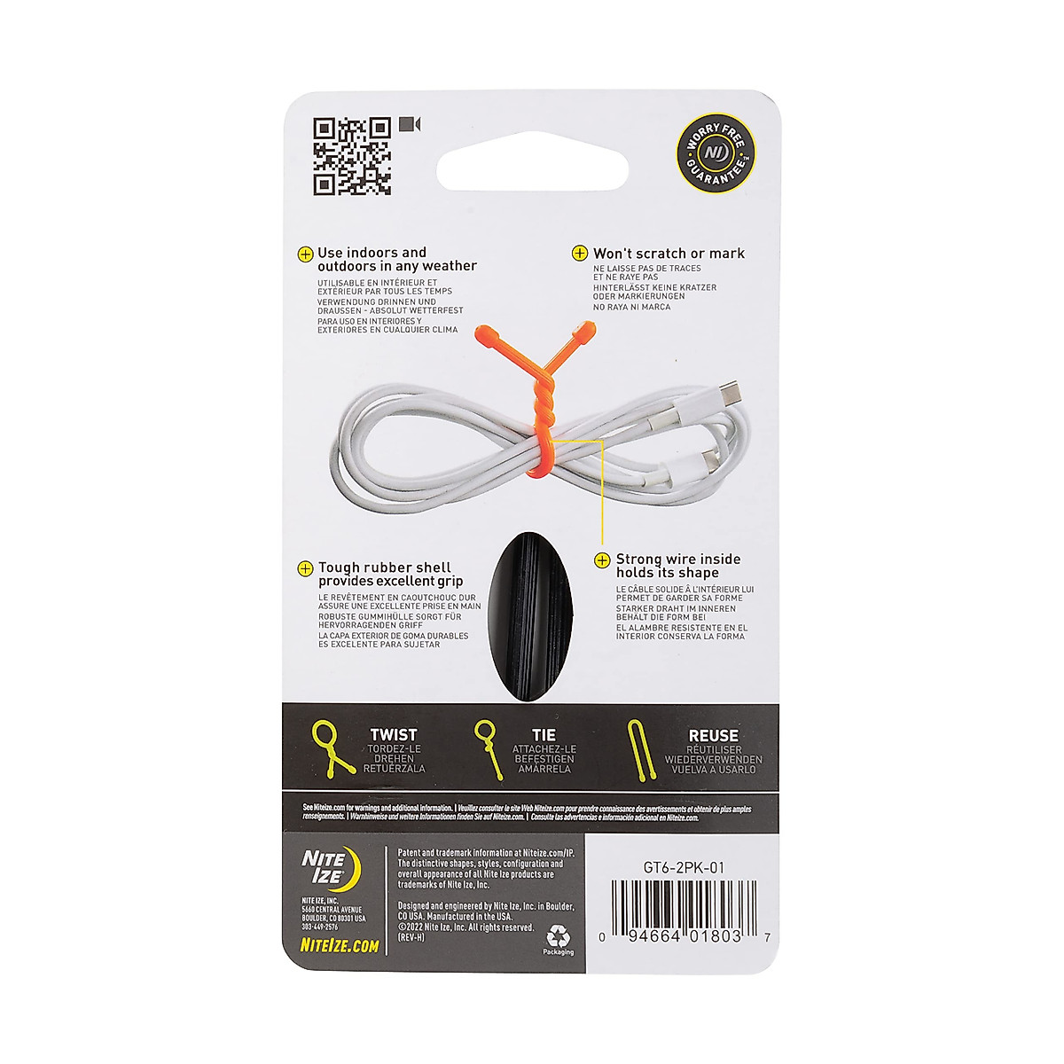 Nite Ize GT6-2PK-01 Original Gear Rubber Twist Tie, 2 Count (Pack of 1), Black