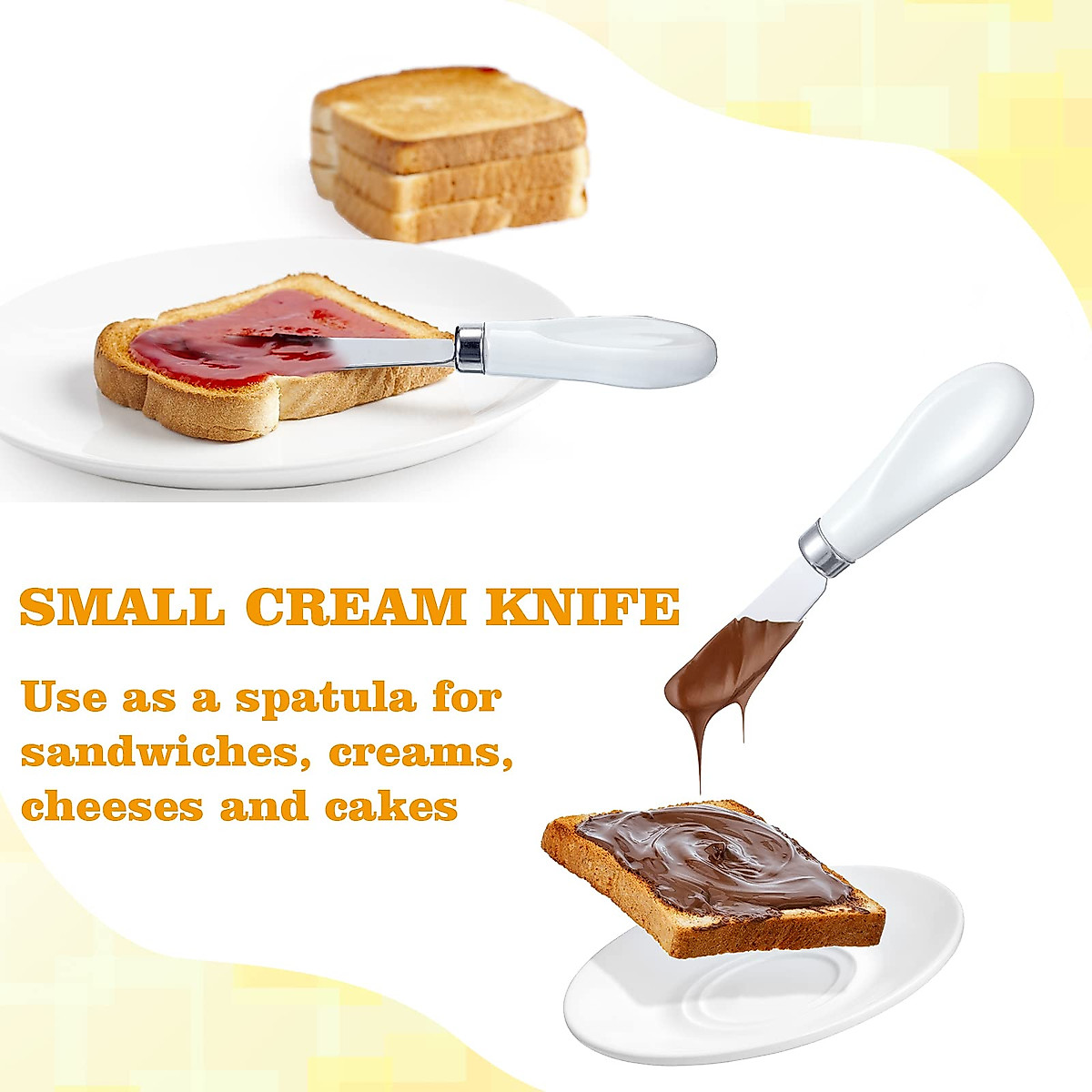 Mixweer 4 Pcs Butter Knife Stainless Steel Butter Spreader Knife with White Porcelain Handle Wide Blade Cheese Knife Spreader for Kitchen Use, 5.1 Inch