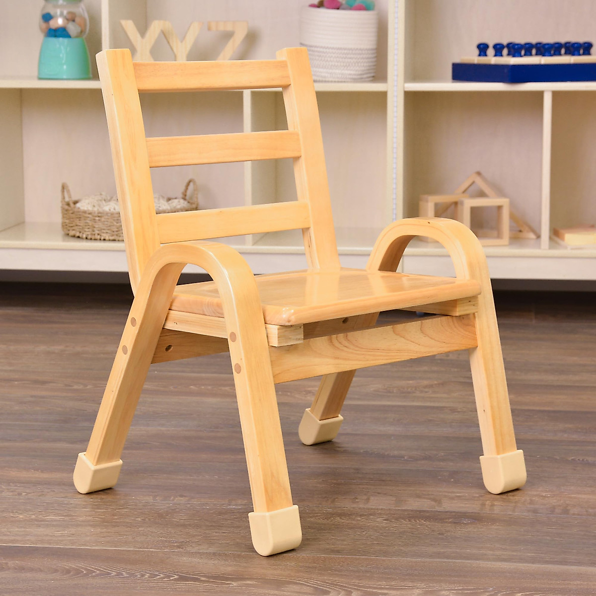 Children’s Factory 11"H NaturalWood Stackable Kids Chair, Hardwood Flexible Seating Classroom Furniture, Toddler Daycare Furniture
