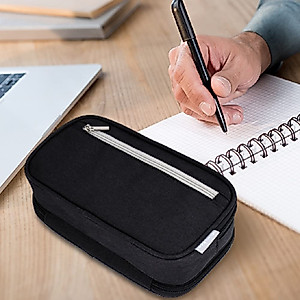 Chelory Big Pencil Case Large Capacity Pencil Bag Pouch 3 Multi Comparments High Storage Pen Holder Marker Holder Portable Office Stationery Organizer Supplies Makeup Cosmetic Bag Men Women (Black)