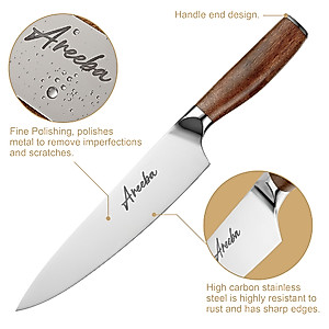 Areeba Chef Knife, Razor Sharp 8 Inch Kitchen Knife with Ebana Wood Handle High Carbon Stainless Steel Professional Cooking Chef's Knives with Gift Box