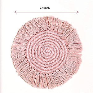 MIKEBE 2 PCS Coasters for Drinks, Boho Coasters,Macrame Coasters with Tassels,Table Decor Bohemian Braided Coasters,Coaster Set for Home,Office and Bar,Housewarming Gift-Pink, 7.4IN