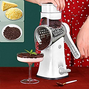 Rotary Cheese Grater Shredder 5-in-1 Tumbling Box Mandoline Vegetable Julienne Slicer Waffle Cutter Nut Chopper with Handle and Strong Suction Base