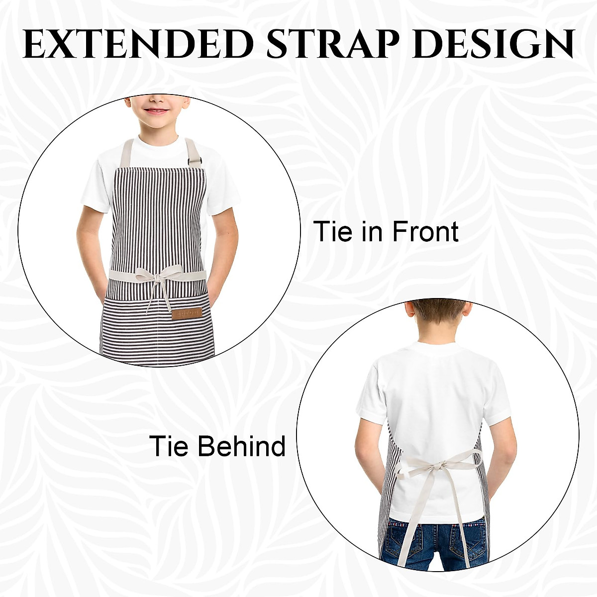XLSXEXCL 2 Pack Stripes Kids Apron, Kids Cooking Aprons with 2 Pockets, Cute Kids Aprons for Cooking for Boys and Girls Adjustable Chef Baking Aprons Artist Apron for Cooking, Cleaning, Painting