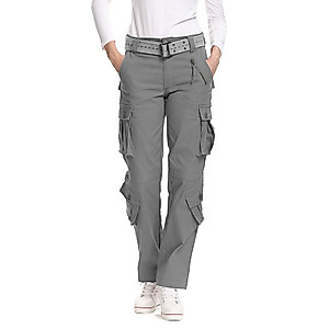 Mesinsefra Women's Cargo Pants Camping Pants Cotton Work Casual Loose Fit Trousers with Multi Pockets Grey 6