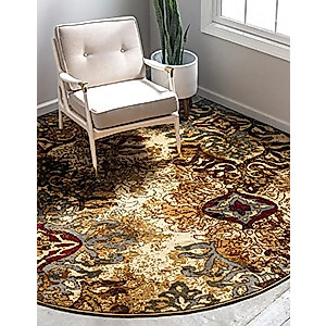 Unique Loom Barista Collection Area Rug - Congencis (6' 1" Round, Beige/Blue)