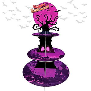 Damanse Halloween Cupcake Stand,3 Tier Cardboard Cupcake Stand Dessert Holder Tower for Halloween Decorations, Halloween Birthday Party Supplies Haunted Decor for Kids (Halloween)
