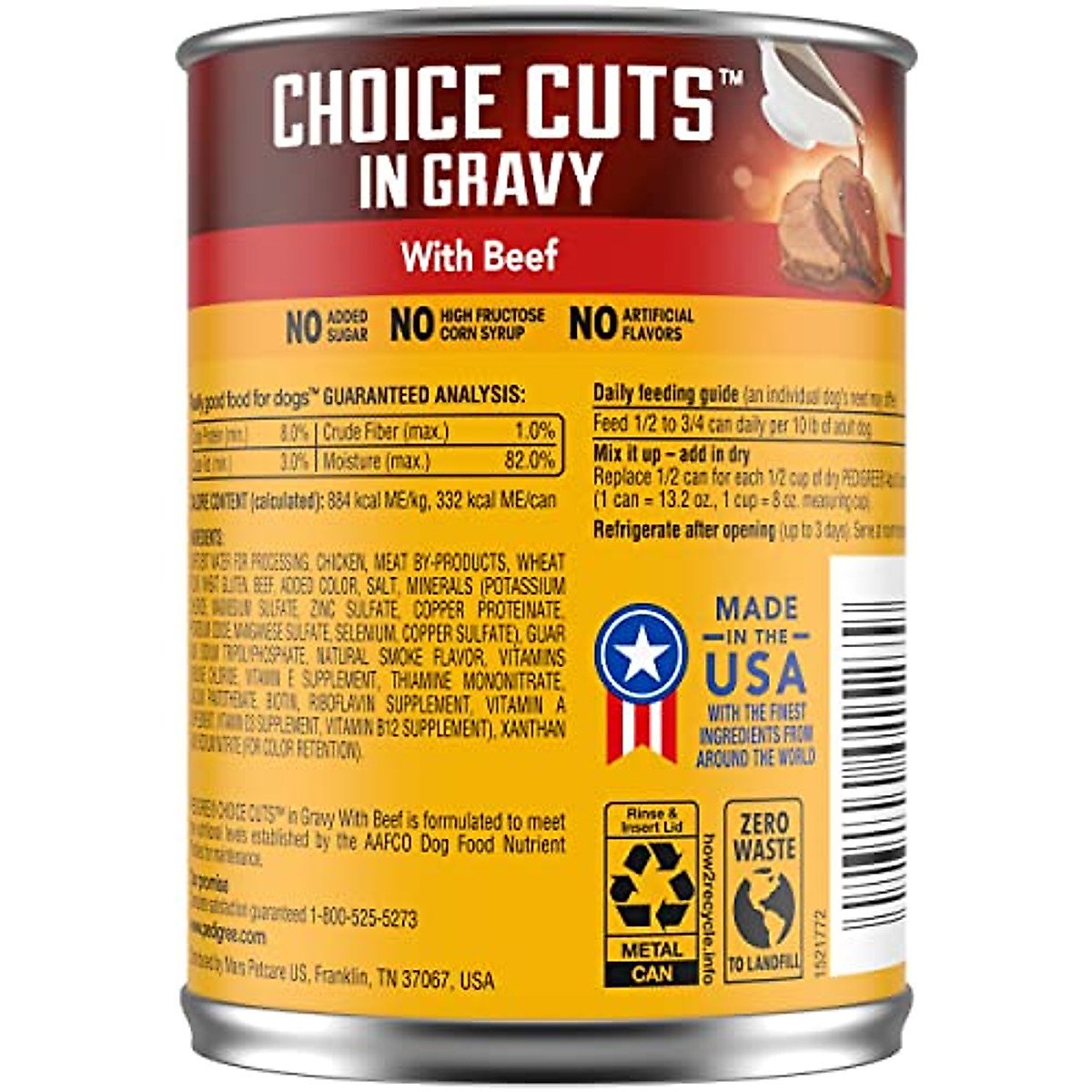 PEDIGREE CHOICE CUTS IN GRAVY Adult Canned Soft Wet Dog Food with Beef, 13.2 oz. Cans 12 Pack