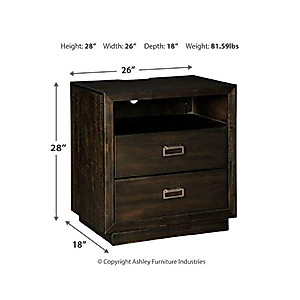 Signature Design by Ashley Hyndell Contemporary 2 Drawer Nightstand with Open Cubby Storage, 2 Electrical Outlets & 2 USB Charging Ports, Espresso Brown