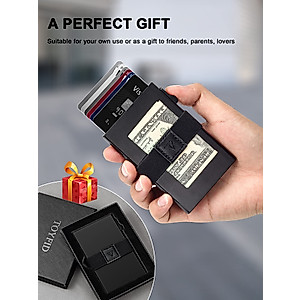 Minimalist Slim Card Holder Wallet for Men - Pop Up Credit Card Holder,Men's Slim Wallet,Metal Wallet for Mens,Credit Card Holder,Ultralight Cards Wallet,RFID Blocking Protection,Band for Cash, Black