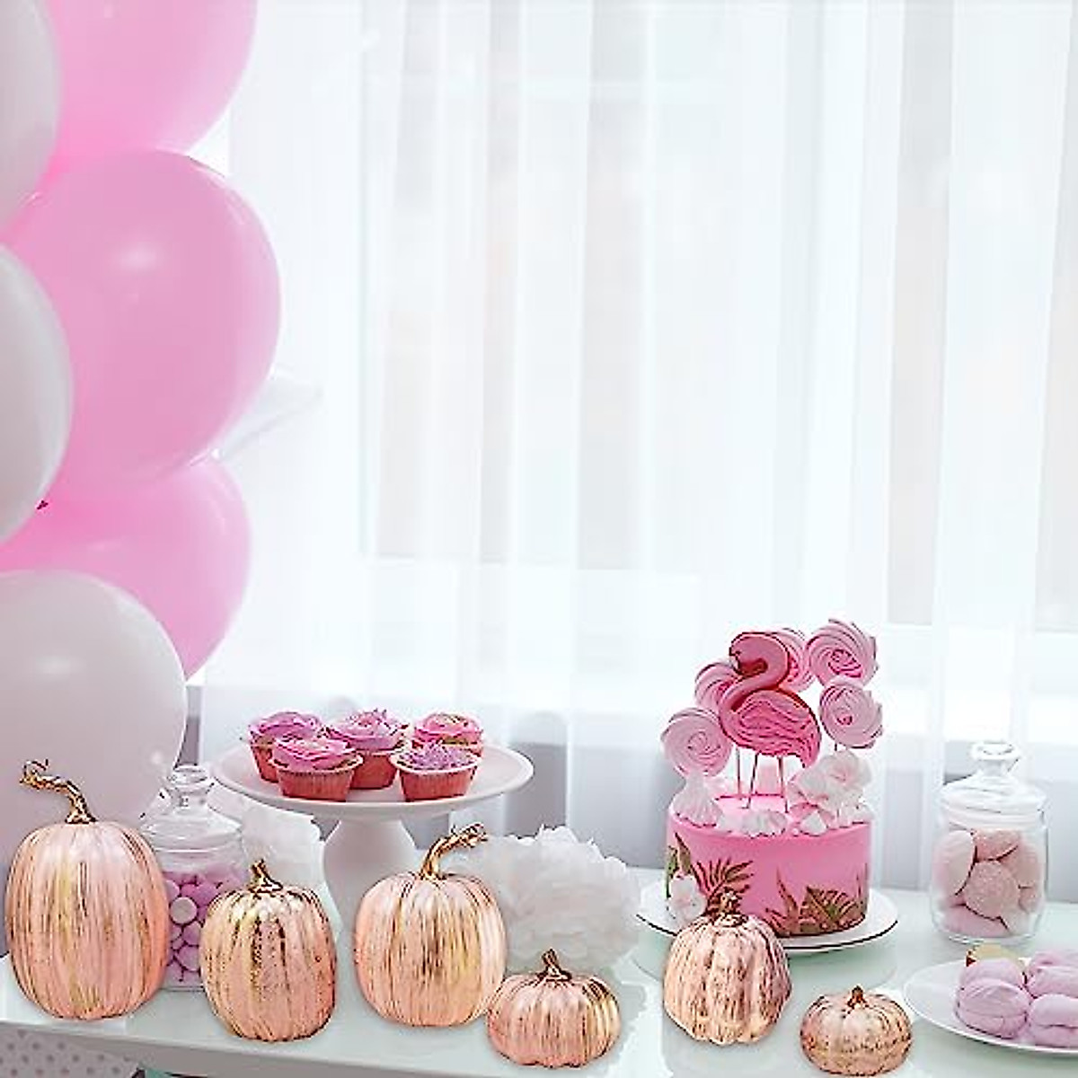 Winlyn 10 Pcs Assorted Artificial Gold Brushed Pink Pumpkins Rustic Decorative Pumpkins Foam Pumpkins for Farmhouse Fall Wedding Baby Shower Halloween Tabletop Centerpiece Mantel Decoration