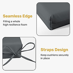 UNIKOME Outdoor Chair Cushions Pack of 4, Waterproof Patio Cushions with Ties, High Density Sponge Filling Square Corner Seat Cushions for Outdoor Furniture, 18.5"x16"x3", Dark Grey