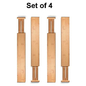 Bamboo Drawer Dividers Set of 4, Adjustable Drawer Organizers for Kitchen, Bedroom, Bathroom, Dresser & Office (13"-17")