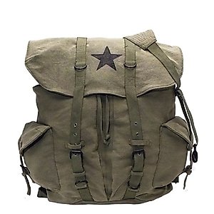 Canvas Backpack - Vintage Rucksack with Star Detail By Rothco
