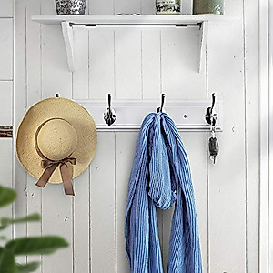 Coat Rack Wall Mounted White, 17" Wooden Modern Wall Coat Hanger with 4 Hooks, Heavy Duty Zinc Alloy Wall Hook Rack for Hanging Coats, Keys, Bags, Keys, Perfect Touch for Bedroom Bathroom Kitchen