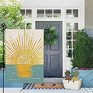 Hello Sunshine Garden Flag Sunset Over Sea Double Sided Vertical Summer Yard Outdoor Decoration 12×18 Inch (Size for Garden-12.5'' x 18'')